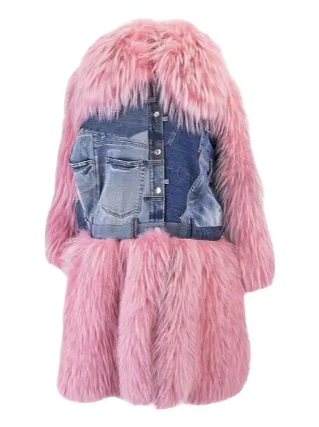 Dolce & Gabbana Paneled Fur And Denim Coat - Pink