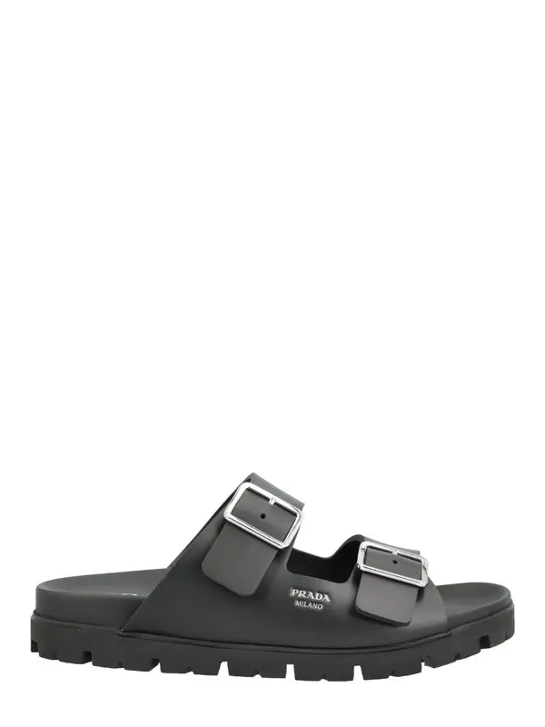 Prada Logo Detailed Buckled Sandals - Black