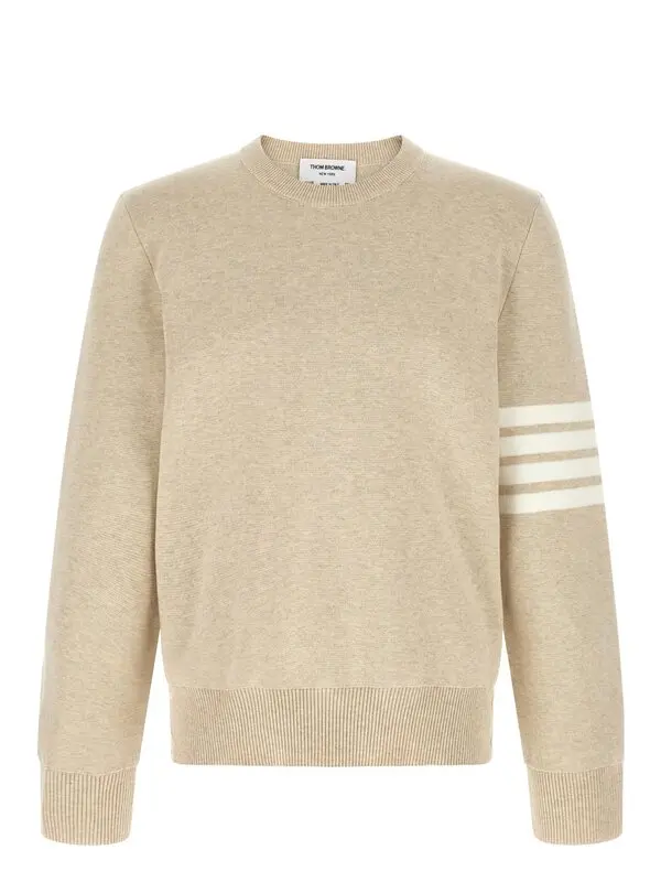 Thom Browne 4-bar Milan Stitch Knitted Crew Neck Sweater - Beige