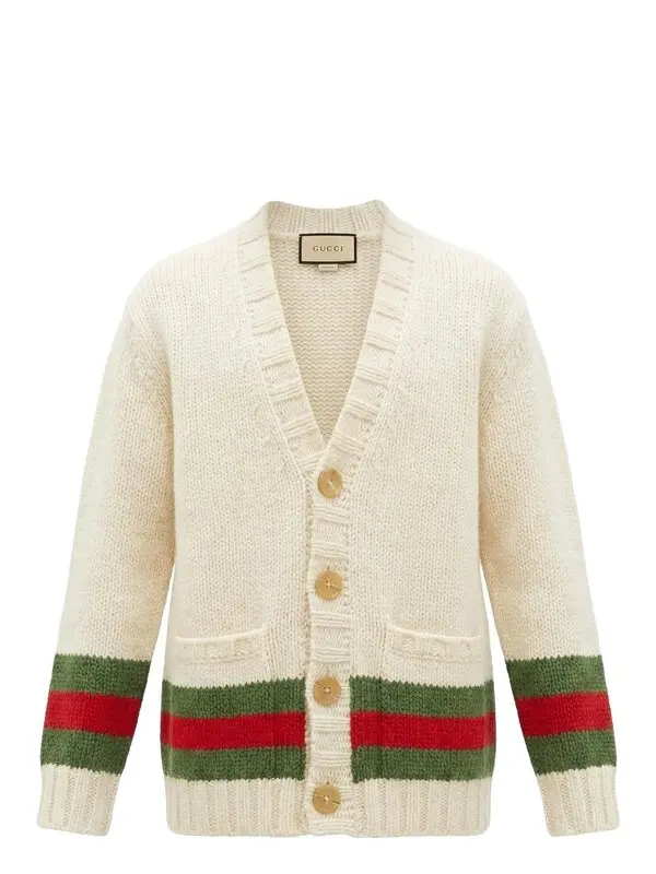 Gucci Knitted Cardigan With Ribbon Trim - White
