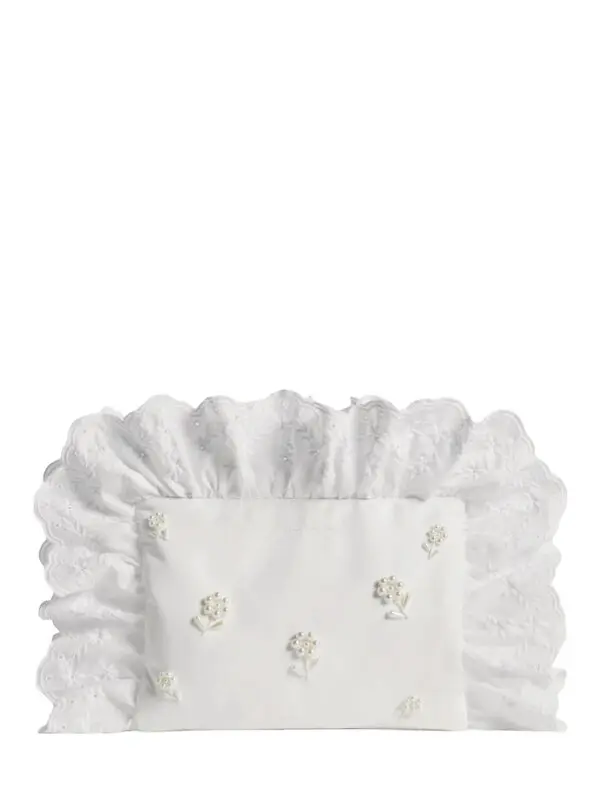 Simone Rocha Pillowcase Clutch Bag With Floral Embroidery And Pearl Embellishments - White