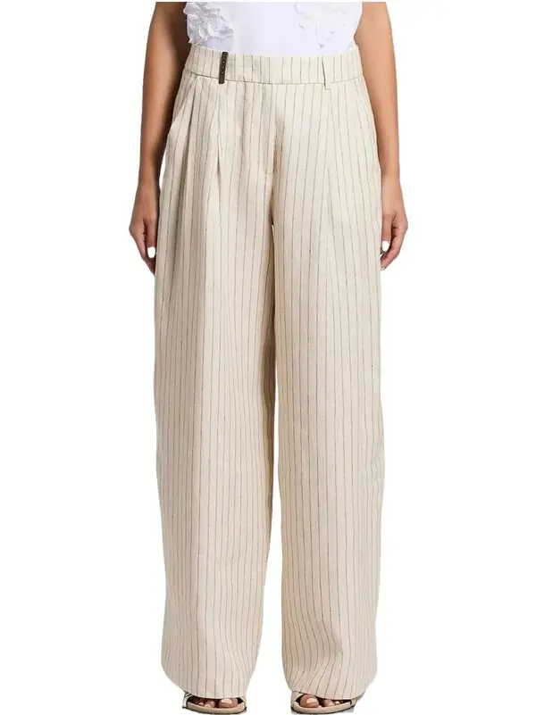 Peserico Pinstriped Wide-leg Trousers - Nude