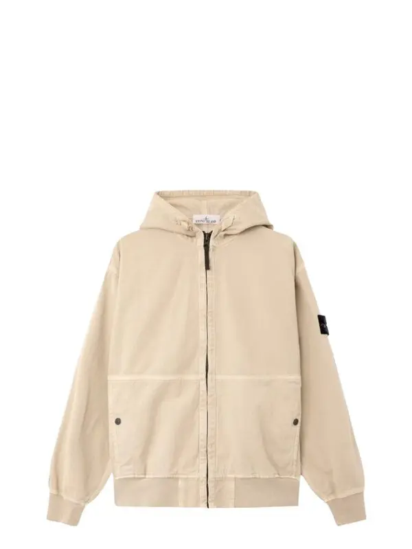 Stone Island Logo Patch Zip-up Hoodie - Desert