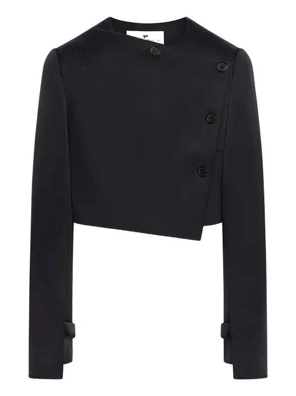 COURREGES Oblique Satin Tailored Cropped Jacket - Black