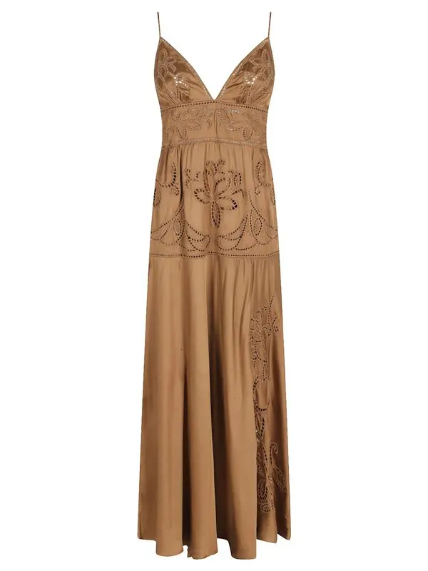 ERMANNO FIRENZE Sleeveless V-neck Floral-cutout Maxi Dress - Brown