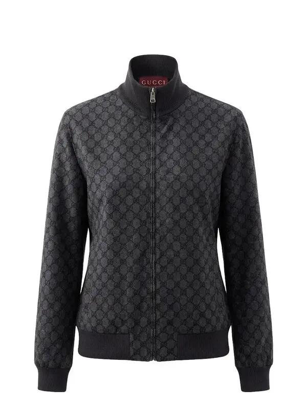 Gucci Allover Gg Print Technical Jersey Zip Sweatshirt - Black