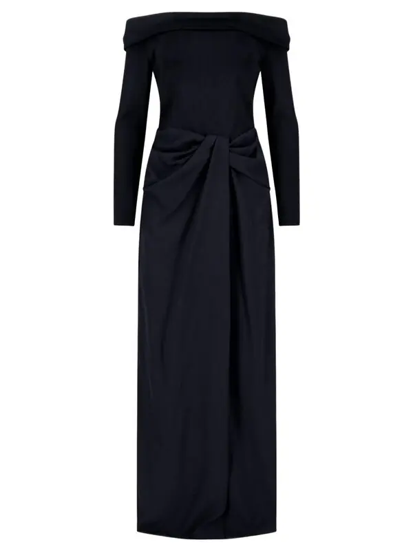 Ralph Lauren Off-shoulder Gown With Pleated Waist Detail - Black