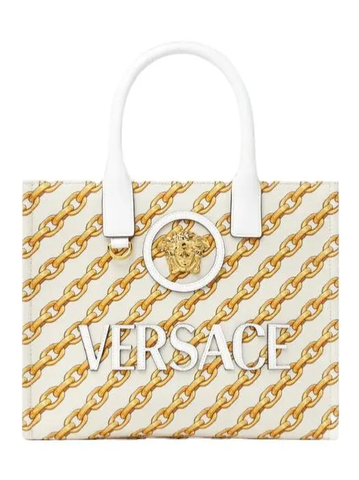 Versace Logo-printed Canvas Top Handle Bag - White