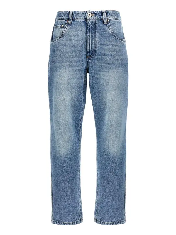 Brunello Cucinelli Shiny Bartack Straight Denim Jeans - Blue