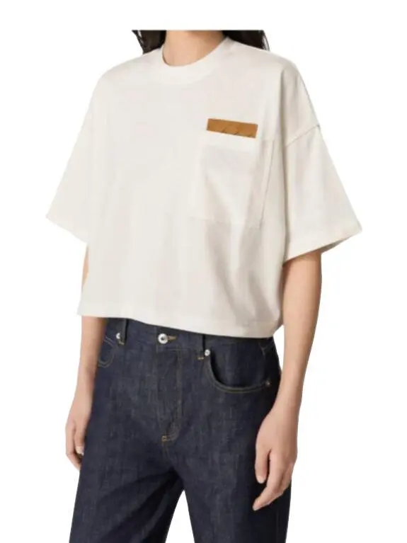Bottega Veneta Cropped Cotton Jersey T-shirt With Pocket Detail - Chalk Color