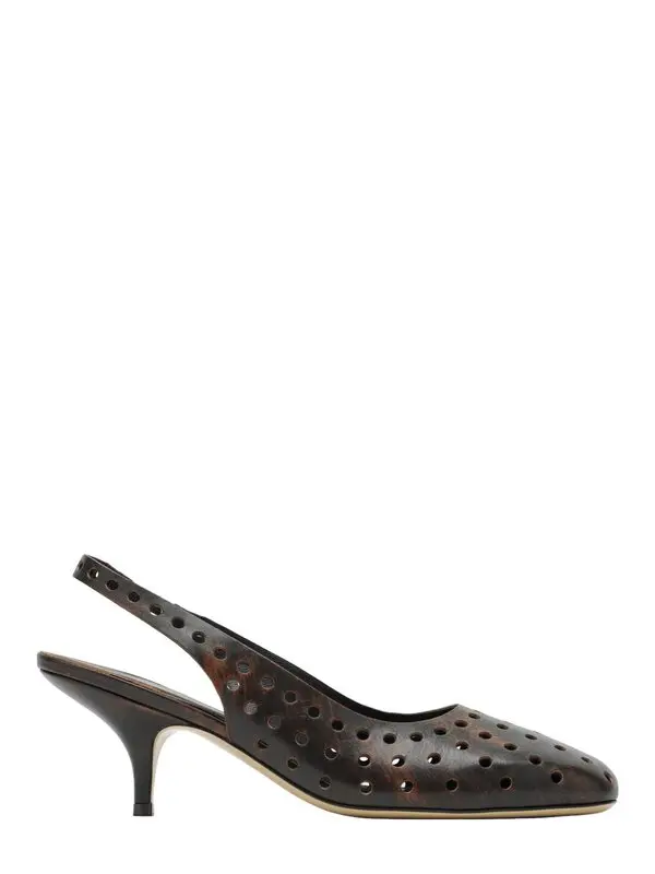 Dries Van Noten Perforated Slingback Kitten Heels - Brown