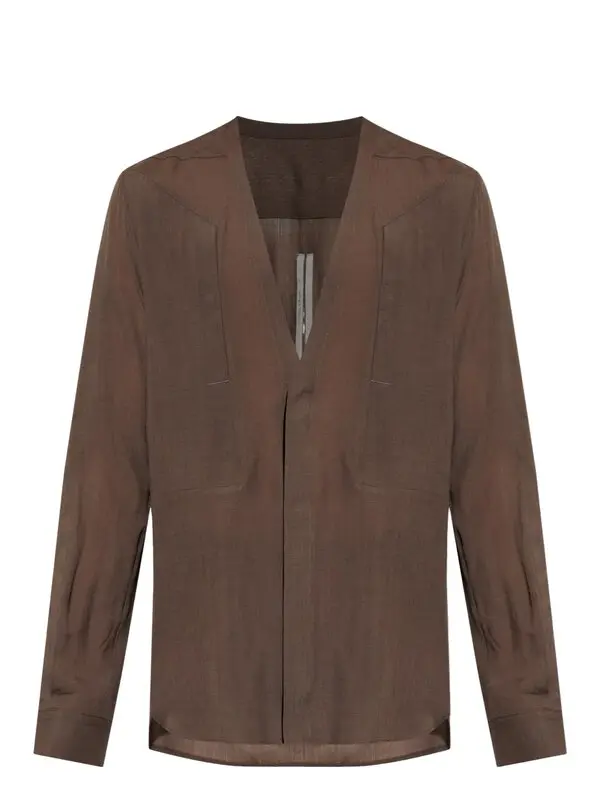 Rick Owens Long-sleeved V-neck Shirt - Brown