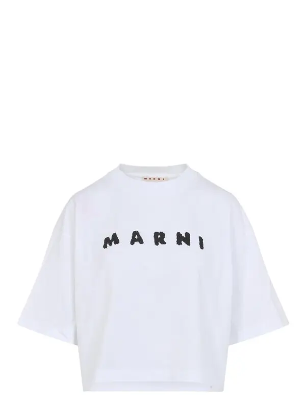Marni Cropped Logo T-shirt - Lily White