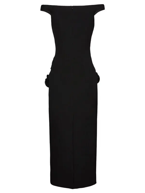 Magda Butrym Off Shoulder Midi Dress With Rose Appliqué Cutouts - Black