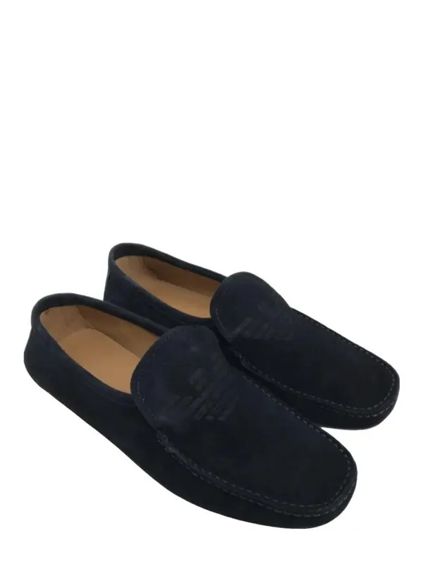 Emporio Armani Suede Loafers With Embossed Logo - Black