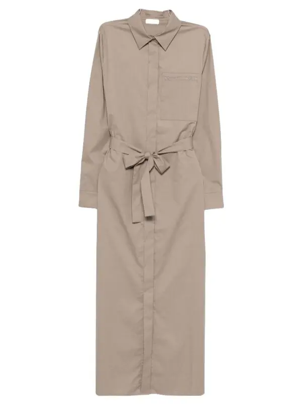 Peserico Long Sleeve Belted Shirt Dress With Side Slits - Nude