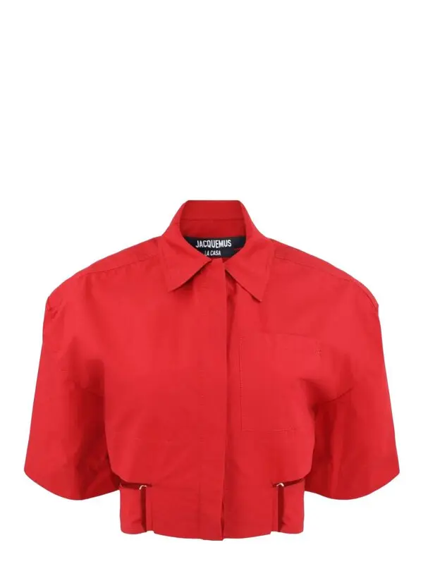 Jacquemus Cropped Shirt With Pointed Collar And Belted Detail - Deep Red