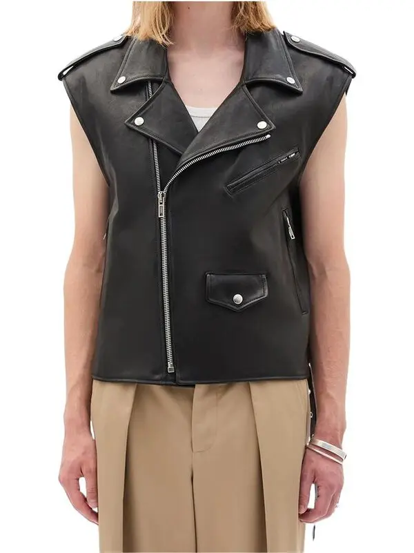 ANN DEMEULEMEESTER Sleeveless Leather Biker Jacket - Black