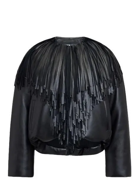 Alaïa Fringed Leather Bomber Jacket - Black