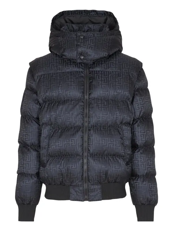 Balmain Cropped Monogram Jacquard Padded Jacket - Black