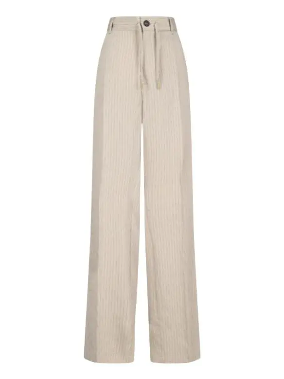 DARKPARK Pinstriped Wide Leg Trousers - Nude