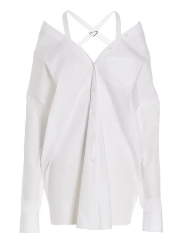 Prada Oversized Long-sleeved Shirt With Enamelled Triangle Logo - White