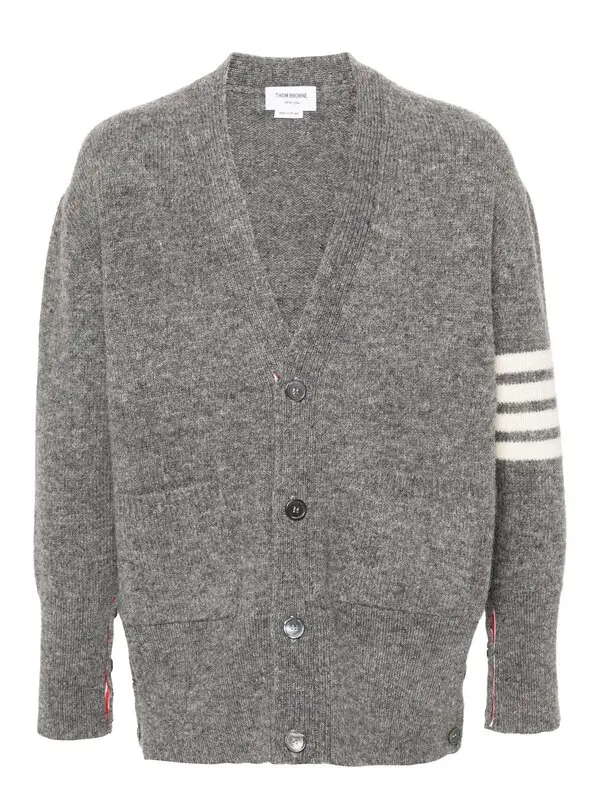 Thom Browne V-neck Cardigan With Four-bar Detail - Gray