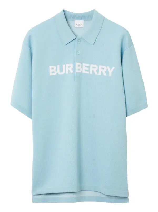 Burberry Logo Detail Wool Cotton Polo Shirt - Blue