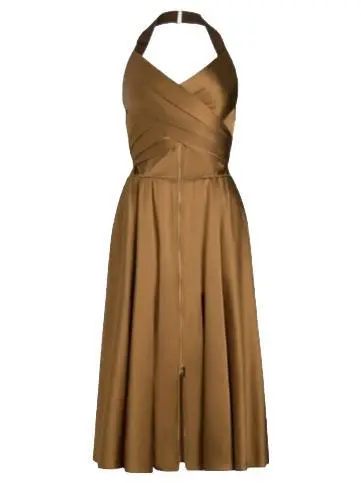 PATOU Halterneck Pleated Midi Dress - Brown