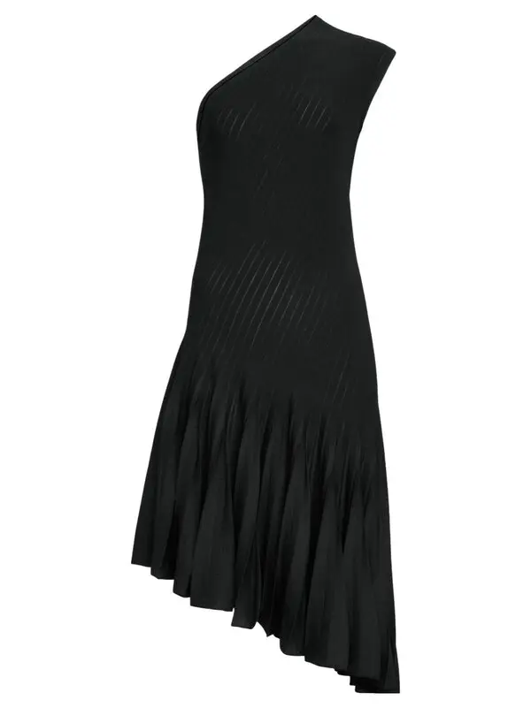 Alaïa Ribbed One-shoulder Asymmetric Mini Dress - Black
