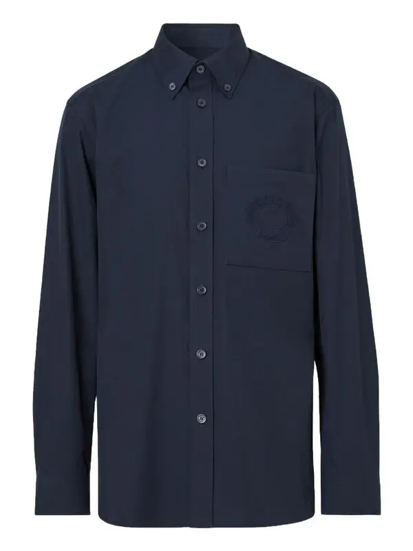 Burberry Logo-embroidered Long-sleeved Shirt - Blue