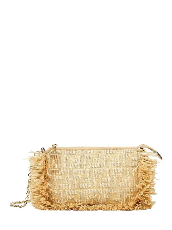 Fendi Jacquard Baguette Pouch With Fringe - Light Brown