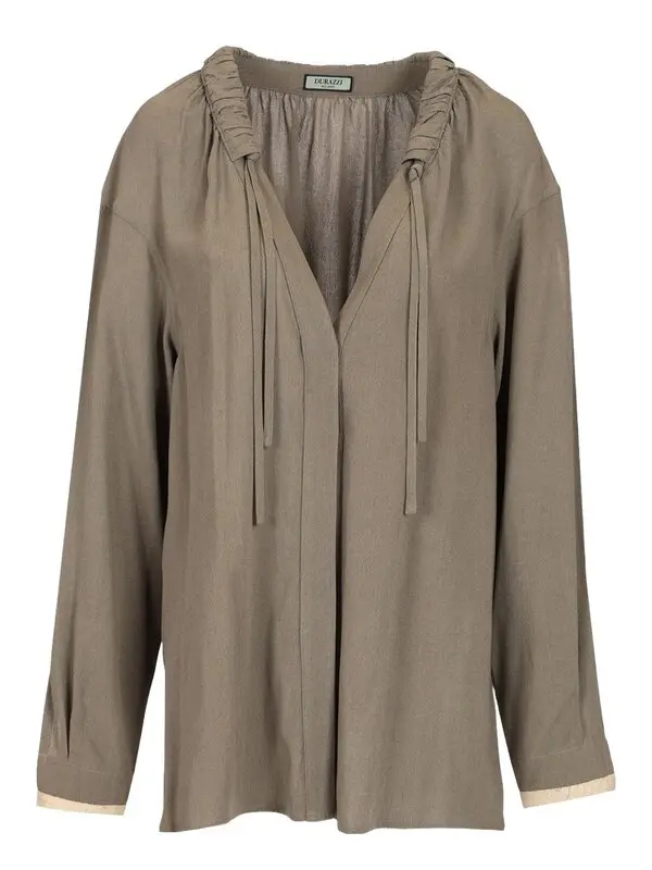 DURAZZI MILANO Long Sleeve Shirt With Drawstring Neckline - Grey