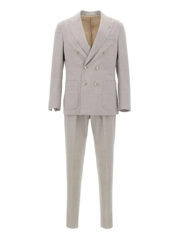 Eleventy Double-breasted Slim-fit Suit - Grey