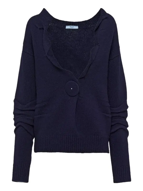 Prada V-neck Buttoned Cashmere Jumper - Blue