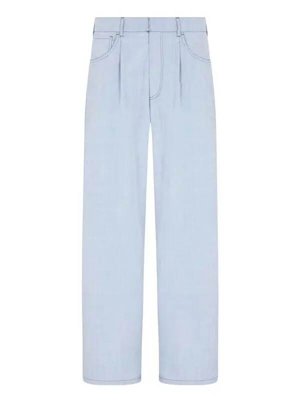 Giorgio Armani Pleated Straight Leg Trousers - Light Blue