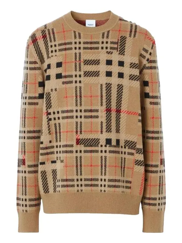 Burberry Contrast Check Cashmere Jacquard Jumper - Green