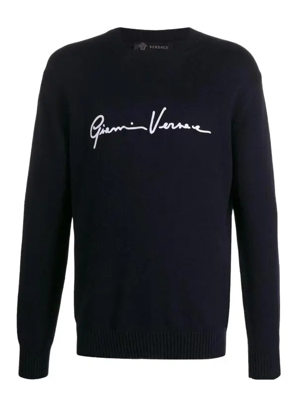 Versace Logo Embroidered Jumper - Black