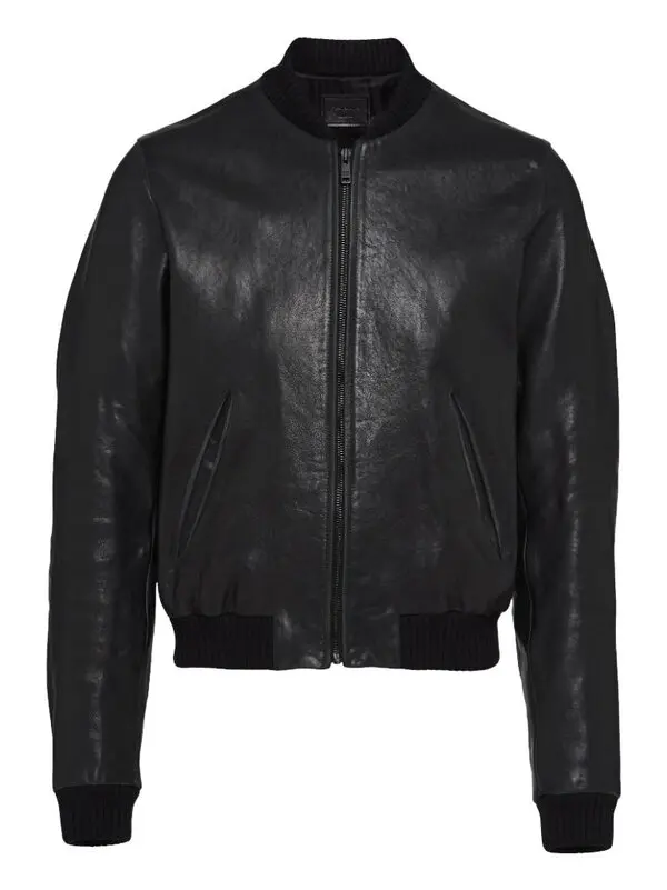 Prada Long-sleeved Zipped Leather Bomber Jacket - Black