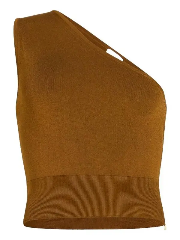 PATOU One-shoulder Knit Top With Gold-tone Zips - Caramel Color