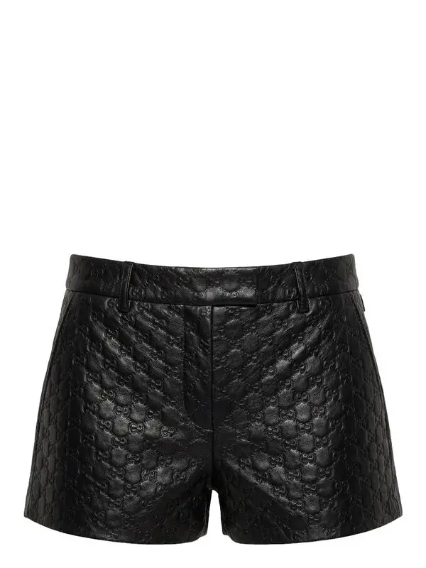 Gucci Embossed Gg Leather Shorts - Black