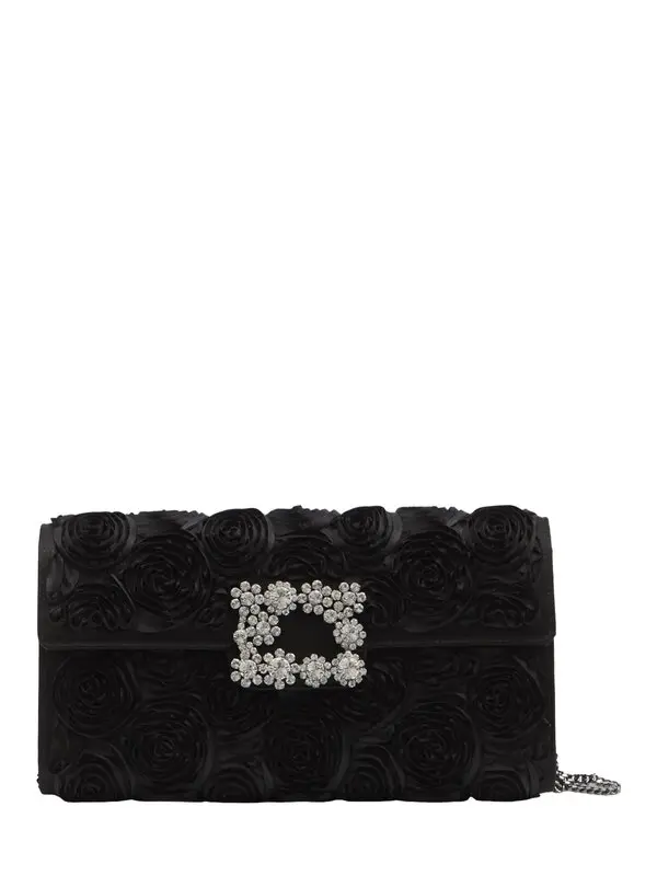 ROGER VIVIER Envelope Flap Flower Buckle Clutch - Black