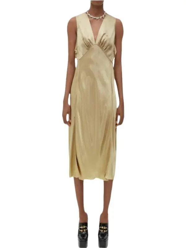 Bottega Veneta V-neck Satin Midi Dress - Nude