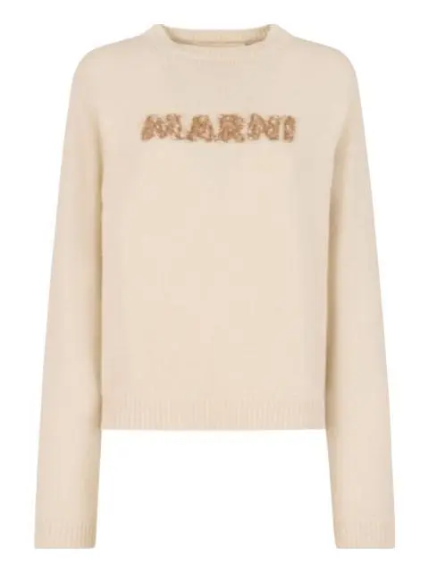 Marni Brushed Wool Laser-cut Logo Sweater - Pearl