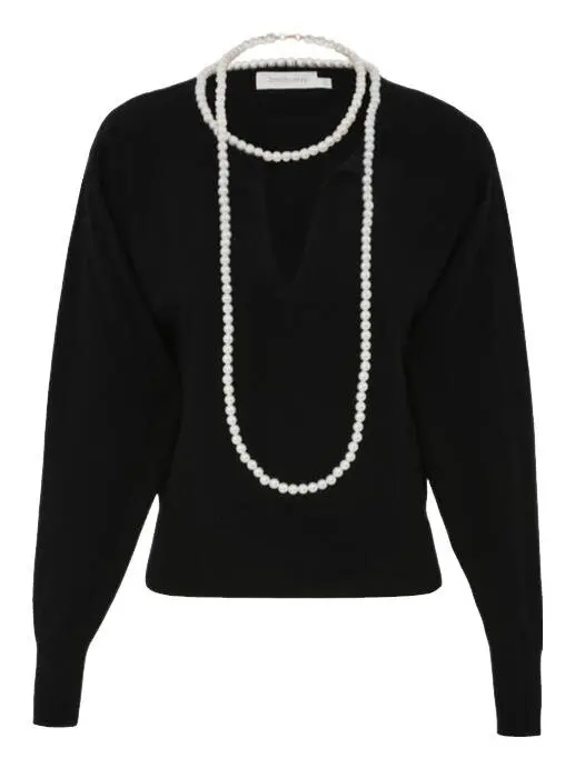 Zimmermann Wool Sweater With Detachable Pearl Necklace - Black