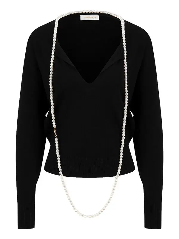 Zimmermann Long Sleeve Necklace Jumper - Black