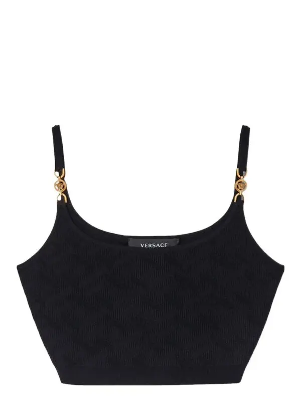 Versace Medusa Plaque Cropped Knit Top - Black