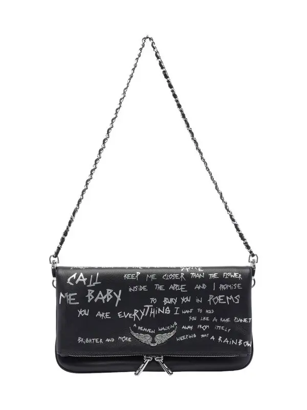 Zadig&Voltaire Graffiti Print Fold-over Shoulder Bag - Black