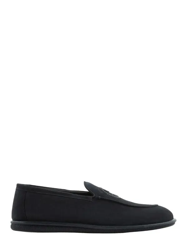 Giorgio Armani Logo Embroidered Slip-on Loafers - Navy Blue