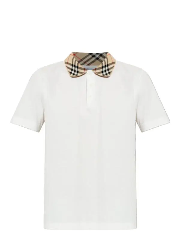 Burberry Checked Collar Polo Shirt - White